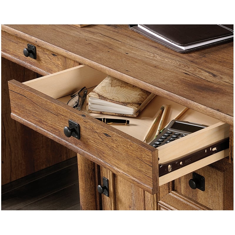 Pemberly Row Engineered Wood Computer Desk With Hutch in Vintage Oak ...