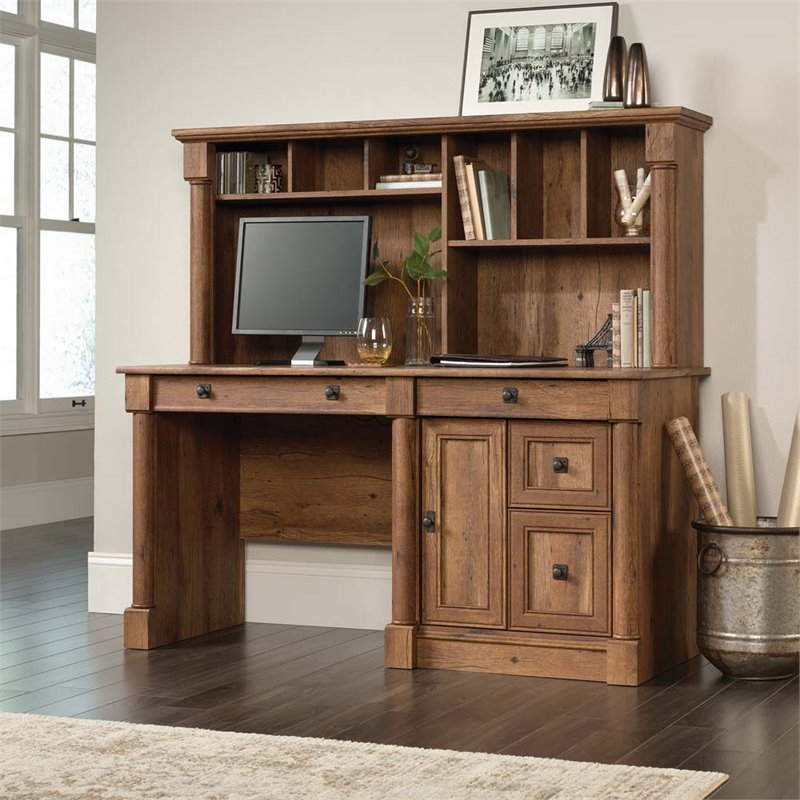 Pemberly Row Engineered Wood Computer Desk with Hutch in Vintage Oak ...