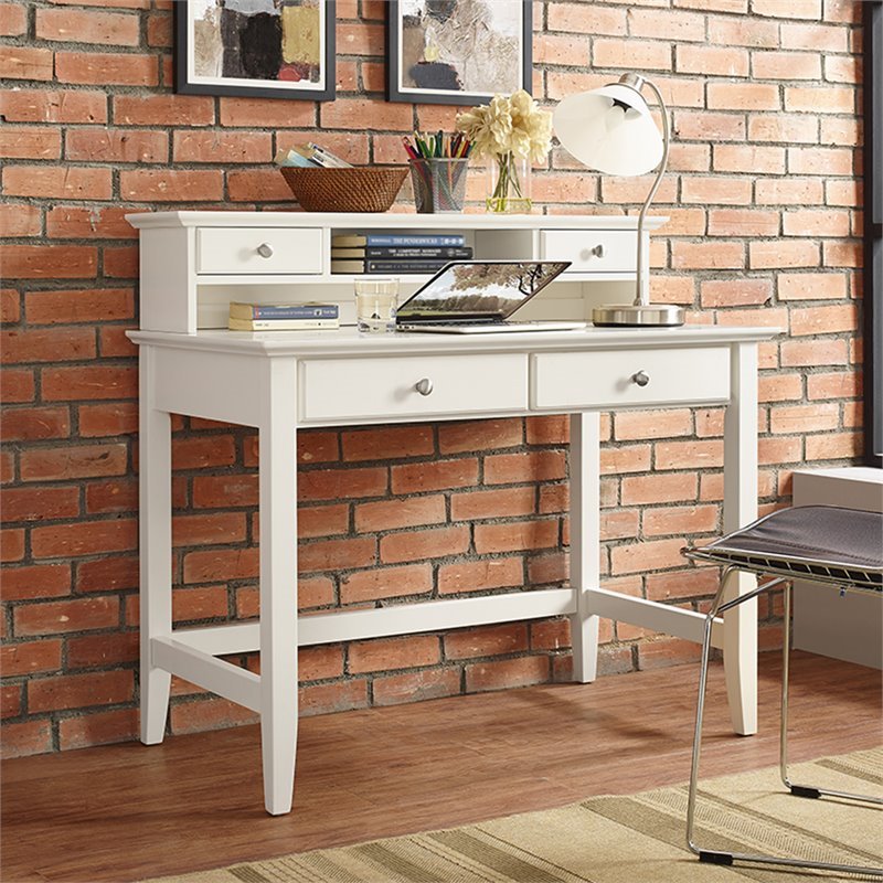 Pemberly Row Writing Desk with Hutch in White | Cymax Business