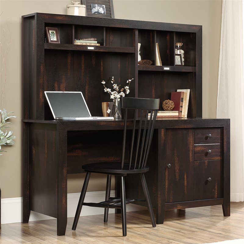 Pemberly Row Computer Desk with Hutch in Char Pine | Cymax Business