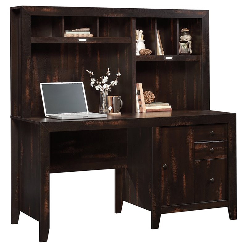 Pemberly Row Computer Desk with Hutch in Char Pine | Cymax Business