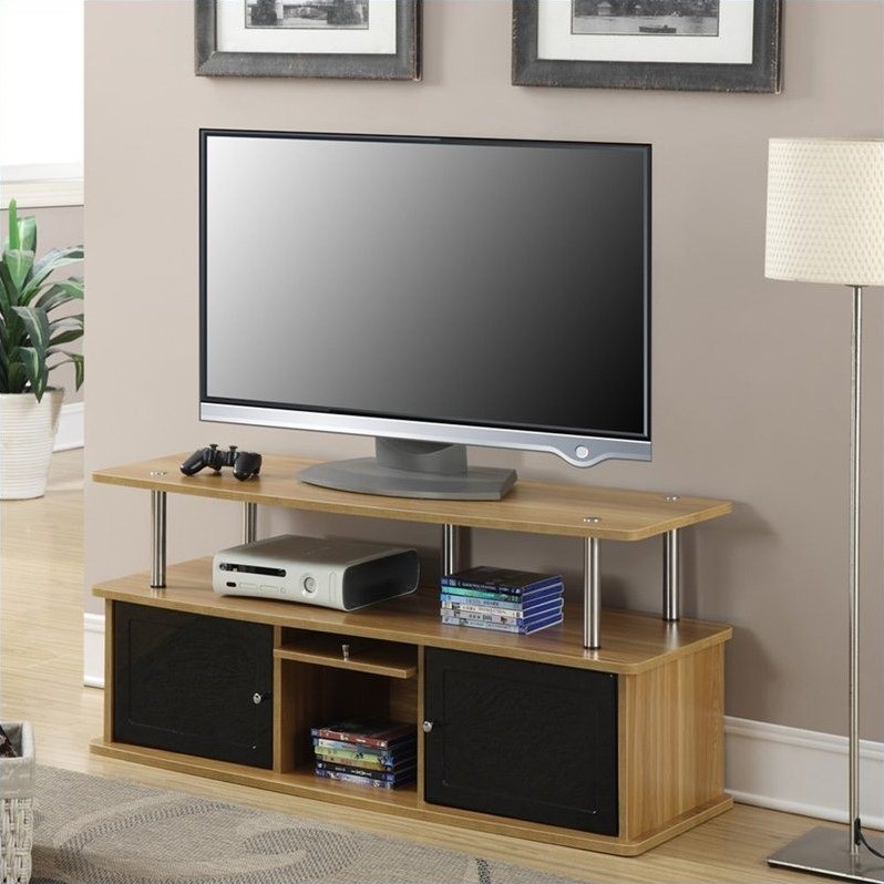 Pemberly Row 47" TV Stand with 3 Cabinets in Light Oak | Cymax Business