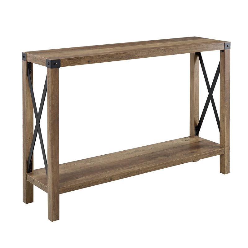 Pemberly Row 46" Metal Entry Table in Reclaimed Barnwood | Homesquare