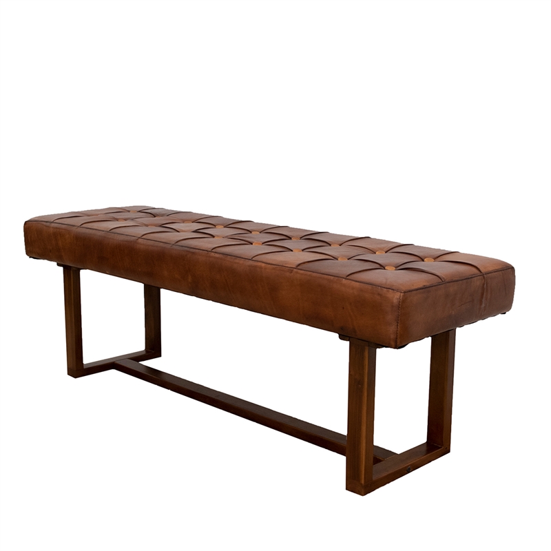 Pemberly Row Mid-Century Modern Rectangular Genuine Leather Bench in ...