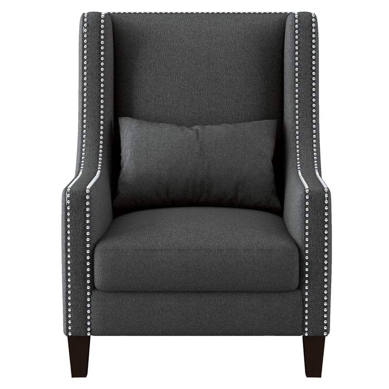 Pemberly Row Upholstered Wingback Chair in Dark Gray | Cymax Business
