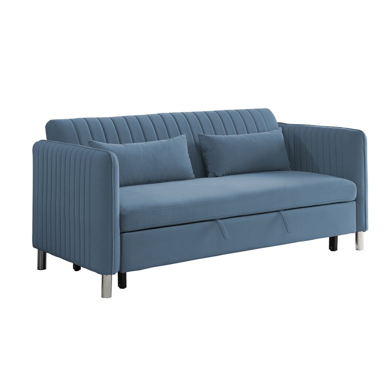 Pemberly Row Velvet Upholstered Click Clack Convertible Sofa in Blue ...