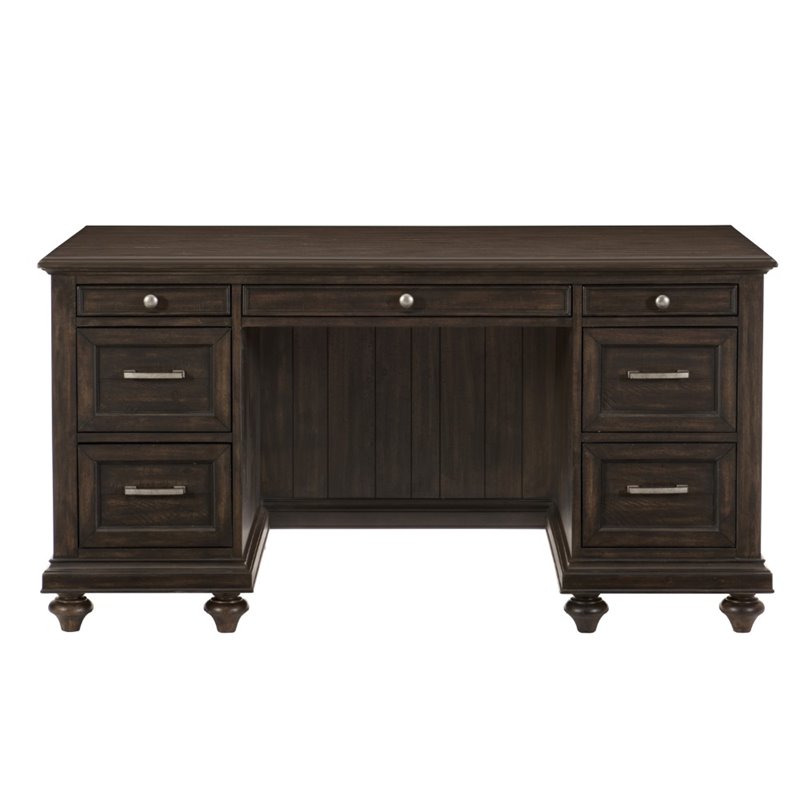 Pemberly Row Wood Executive Desk in Driftwood Charcoal | Cymax Business