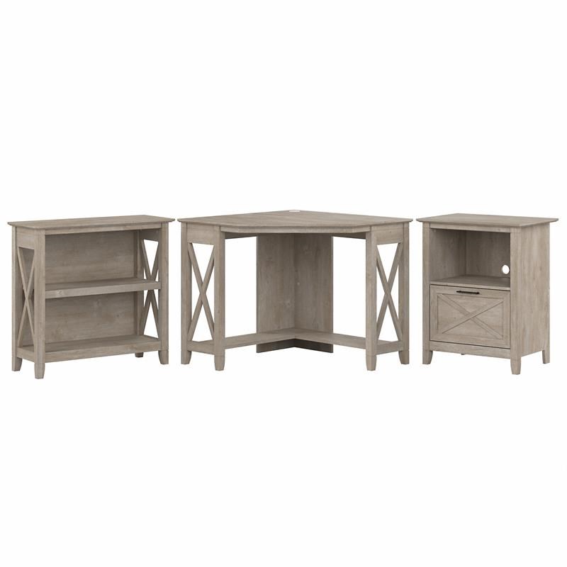 Pemberly Row Small Corner Desk with Storage in Washed Gray - Engineered ...
