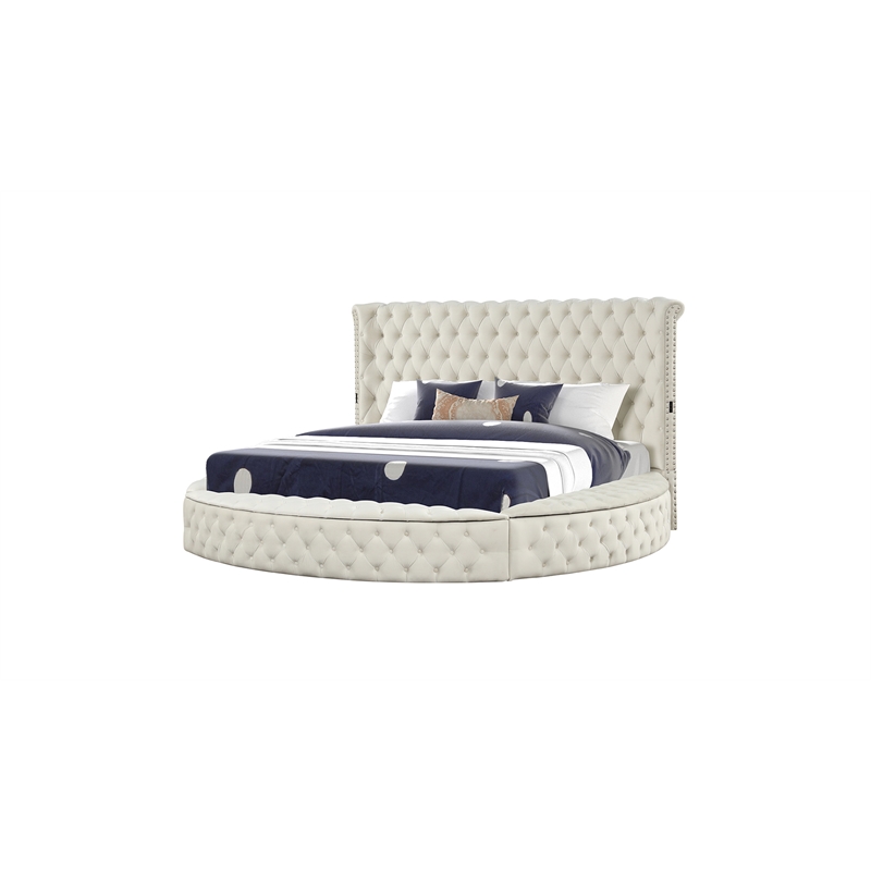 Pemberly Row Queen Tufted Upholstery Storage Bed made with Wood in Cream