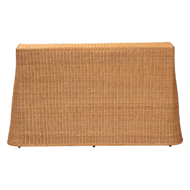 Pemberly Row Contemporary Bohemian Honey Scallop Rattan Console Table