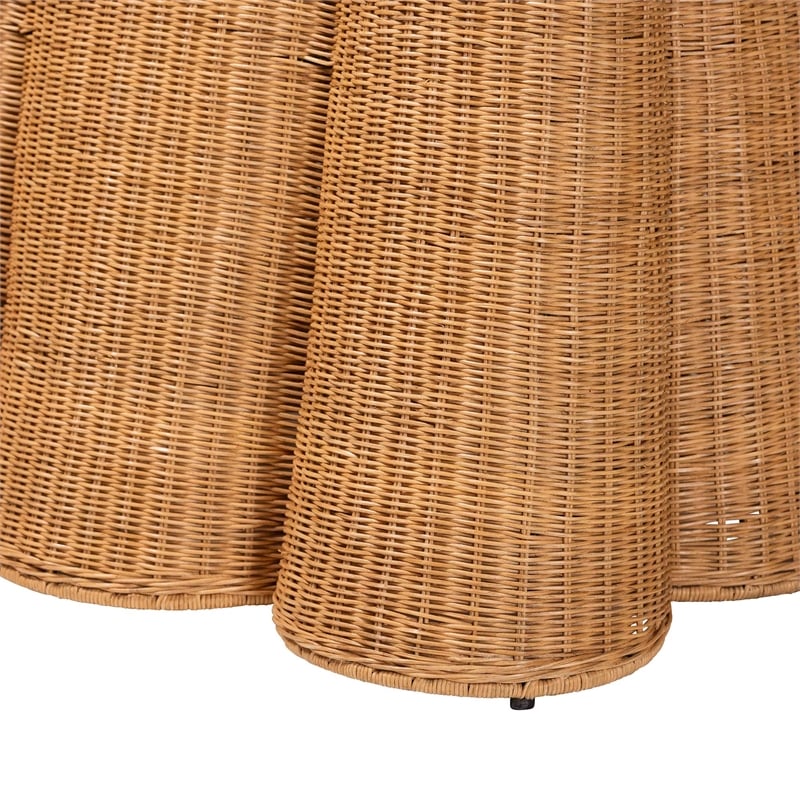 Pemberly Row Contemporary Bohemian Honey Scallop Rattan Console Table