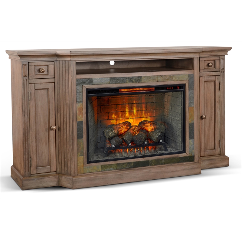 Pemberly Row Contemporary 72" Media Console with Electric Fireplace ...