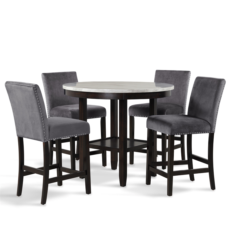 Pemberly Row Contemporary 5-Piece Wood Round Counter Table Set in Gray ...