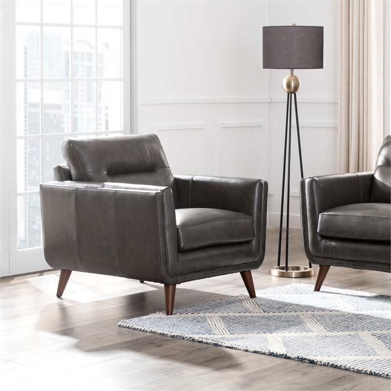 Pemberly Row Modern / Contemporary Leather Chair in Gray Finish ...