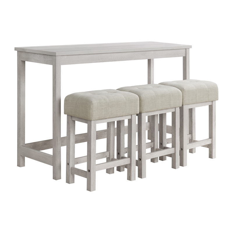 Pemberly Row Bar Table One Pack (1 Tables+ 3 Stools) in White | Homesquare