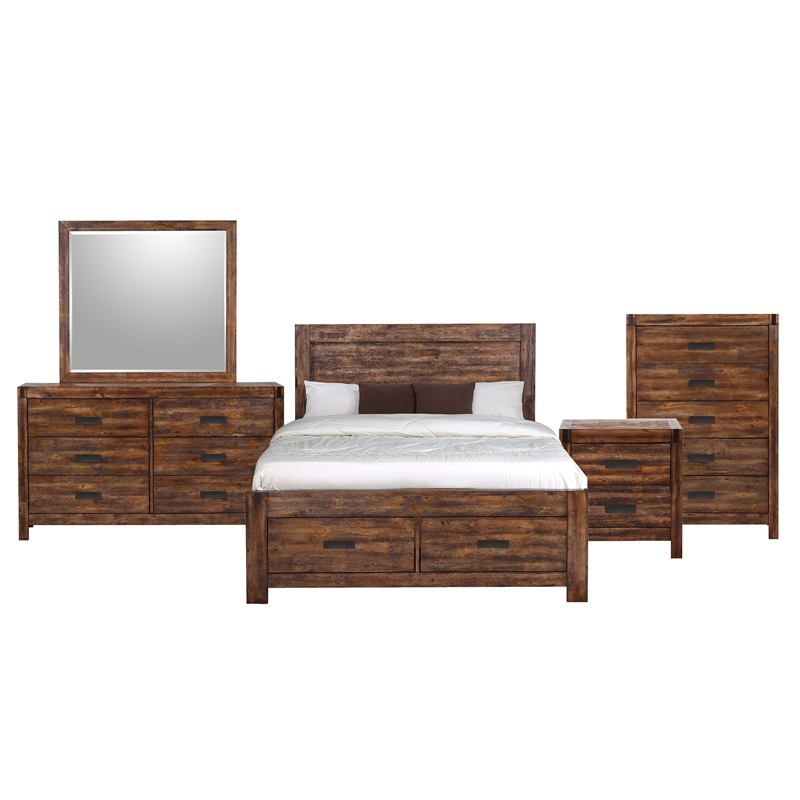 Pemberly Row King 5PC Platform Storage Bedroom Set In Chestnut ...
