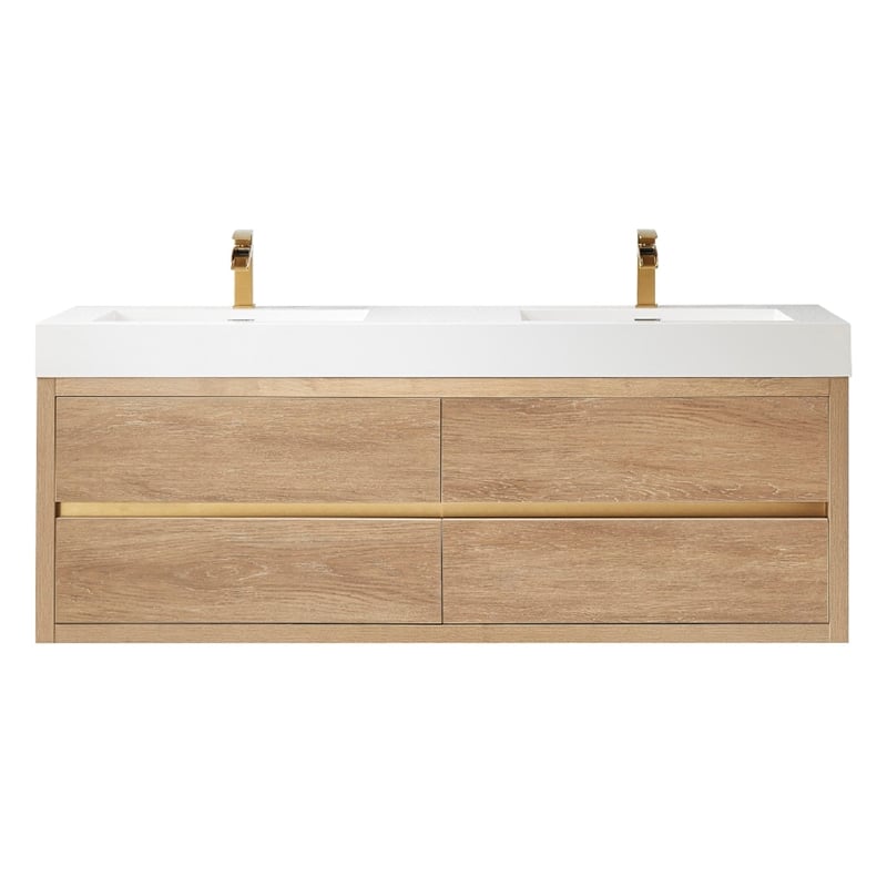 Pemberly Row 60" Double Sink Wall-Mount Floating Wood Bathroom Vanity ...