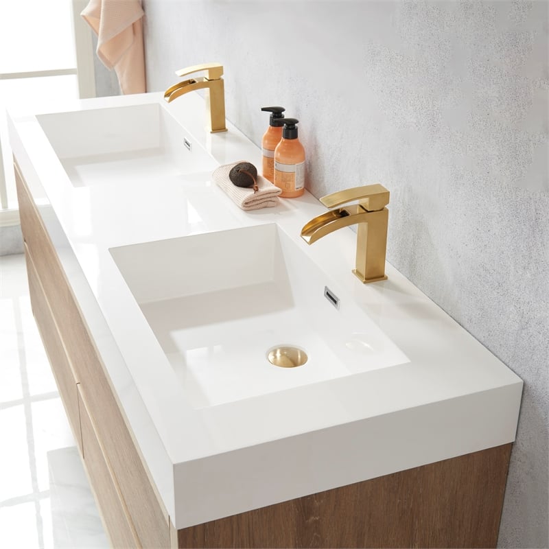 Pemberly Row 60" Double Sink Wall-Mount Floating Wood Bathroom Vanity ...
