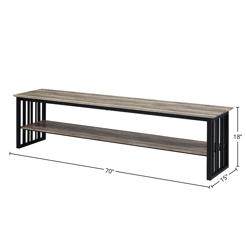Pemberly Row Metal TV Stand for TVs up to 70" in Antique Oak/Black ...