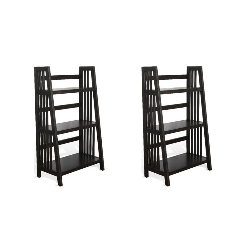 Pemberly Row Set of 2 48" Mahogany Wood Folding Bookcases in Black Walnut | Pemberly Row