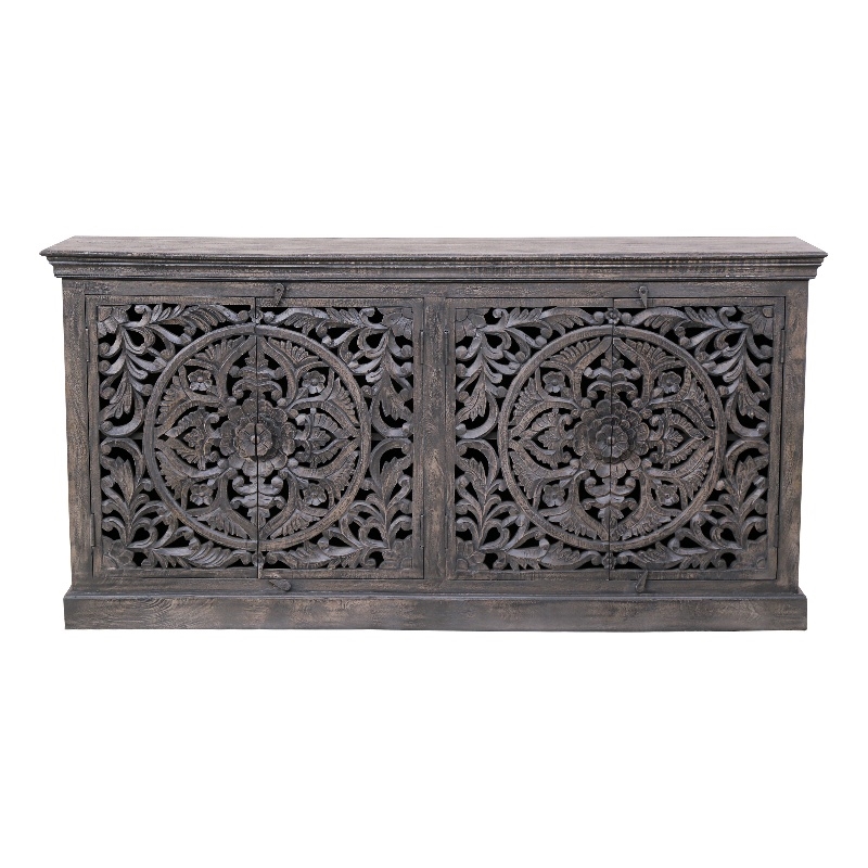 Pemberly Row 4-Door Sideboard in Distressed Gray Finish on Mango Solid ...
