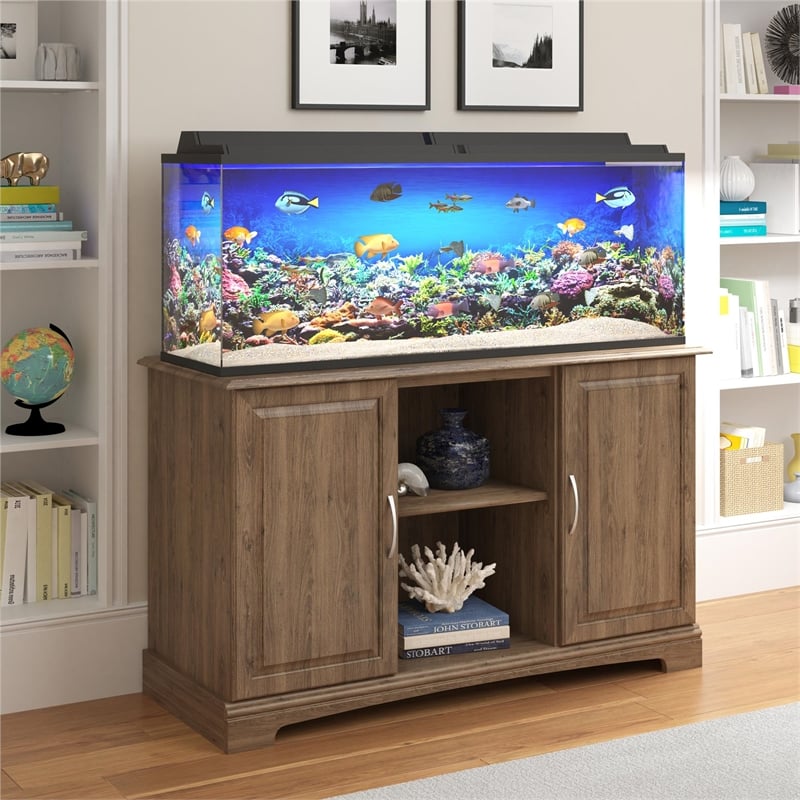 Pemberly Row Modern 50 - 75 Gallon Aquarium Stand in Rustic Oak ...