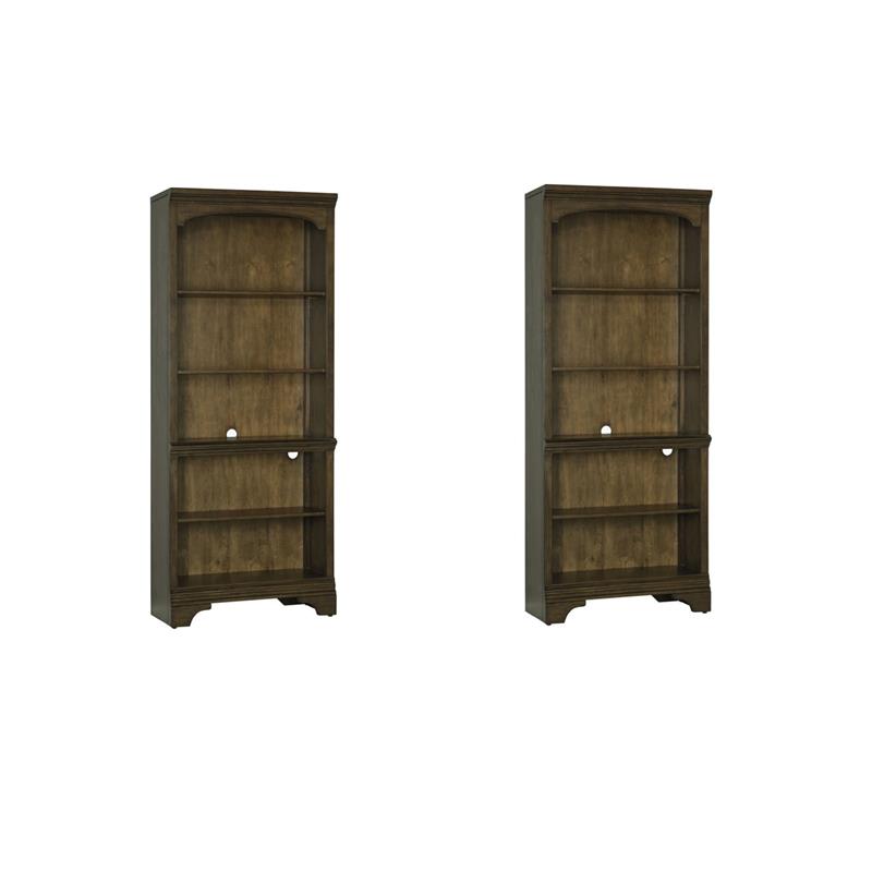 Pemberly Row Set of 2 5-Shelf Rectangular Traditional Wood Bookcases in ...