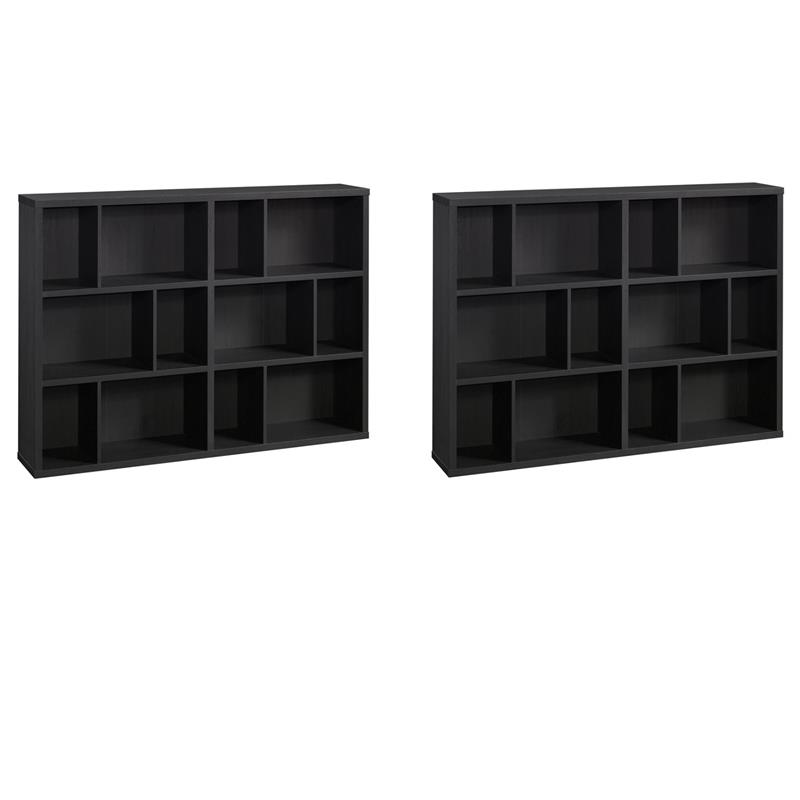 Pemberly Row Set of 2 Engineered Wood Horizontal Bookcases in Raven Oak ...