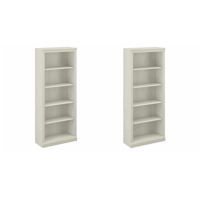Pemberly Row Set of 2 Tall 5-Shelf Bookcases in Linen White Oak | Cymax ...
