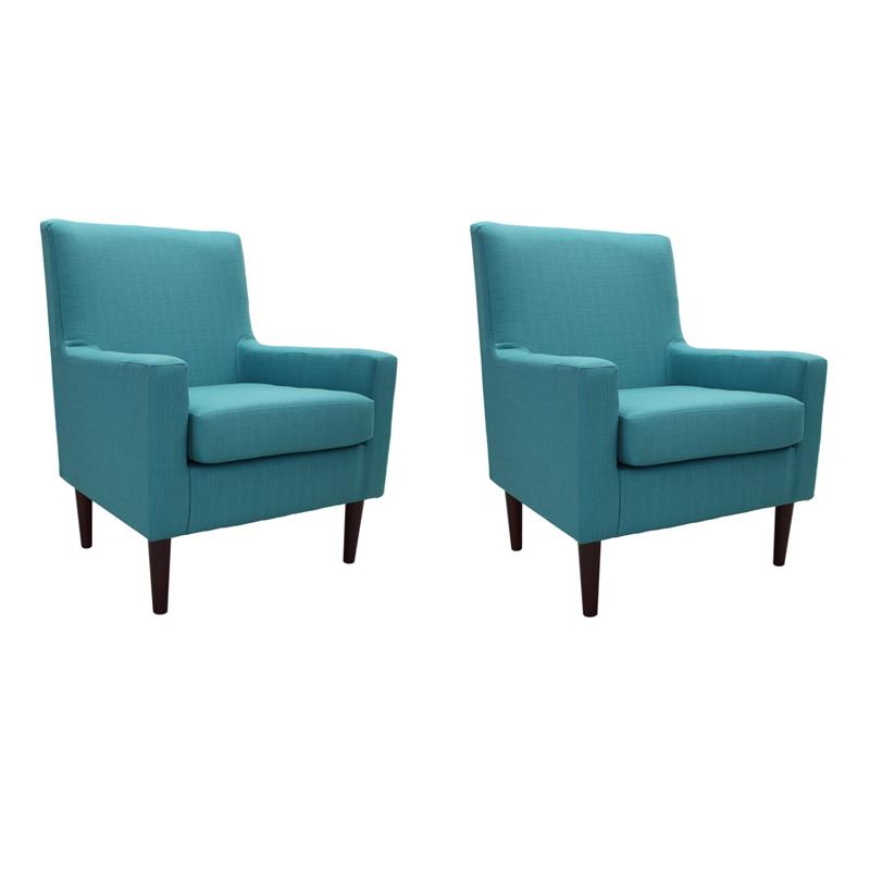 Pemberly Row Set of 2 Traditional Fabric Lounge Chair in Teal Blue ...