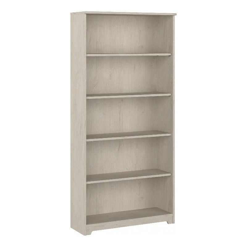 Pemberly Row 5 Shelf Tall Bookcase in Linen White Oak - Engineered Wood ...