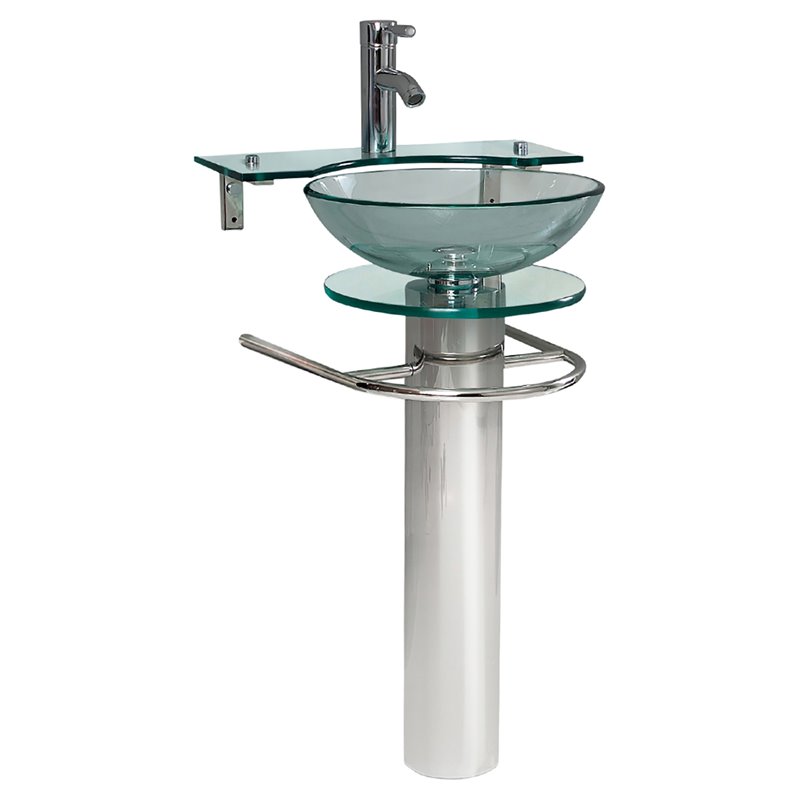 Pemberly Row Modern Glass Bathroom Pedestal in Silver Finish | Pemberly Row
