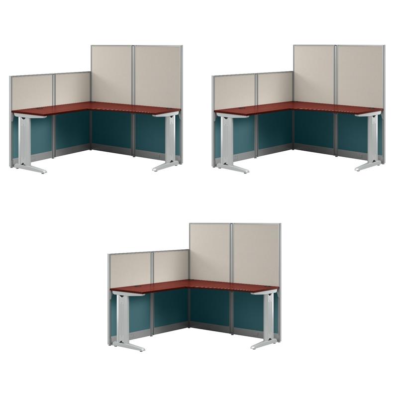 Pemberly Row Set of 3 Engineered Wood 65W L Shaped Cubicle Desk in ...