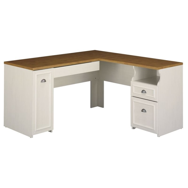 Scranton & Co L Shaped Desk in Antique White | Cymax Business