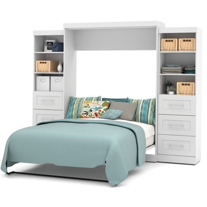Atlin Designs Transitional Wood Queen Wall Bed with Storage in White ...