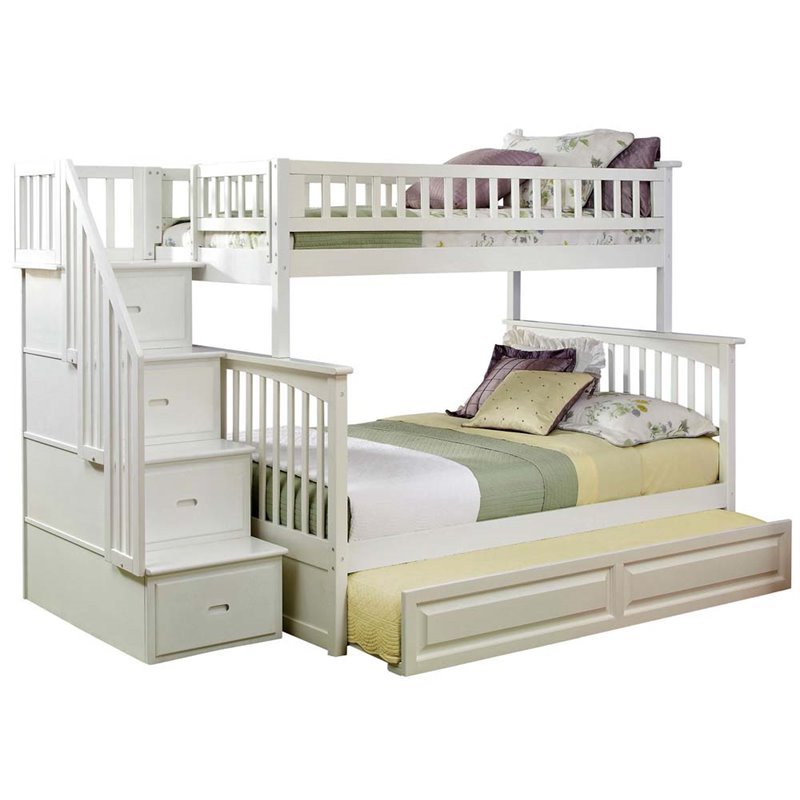 Rosebery Kids Twin Over Full Staircase Bunk Bed With Trundle In White Rosebery Kids Twin Over Full Staircase Bunk Bed With Trundle In White