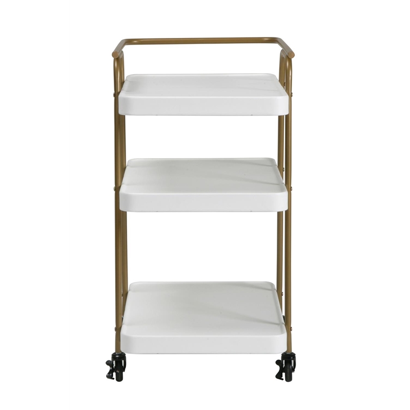 COSCO Stylaire 3 Tier Serving Cart in White & Gold - 14221WHT1E