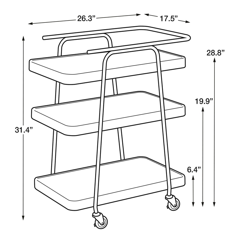COSCO Stylaire 3 Tier Serving Cart in White & Gold - 14221WHT1E