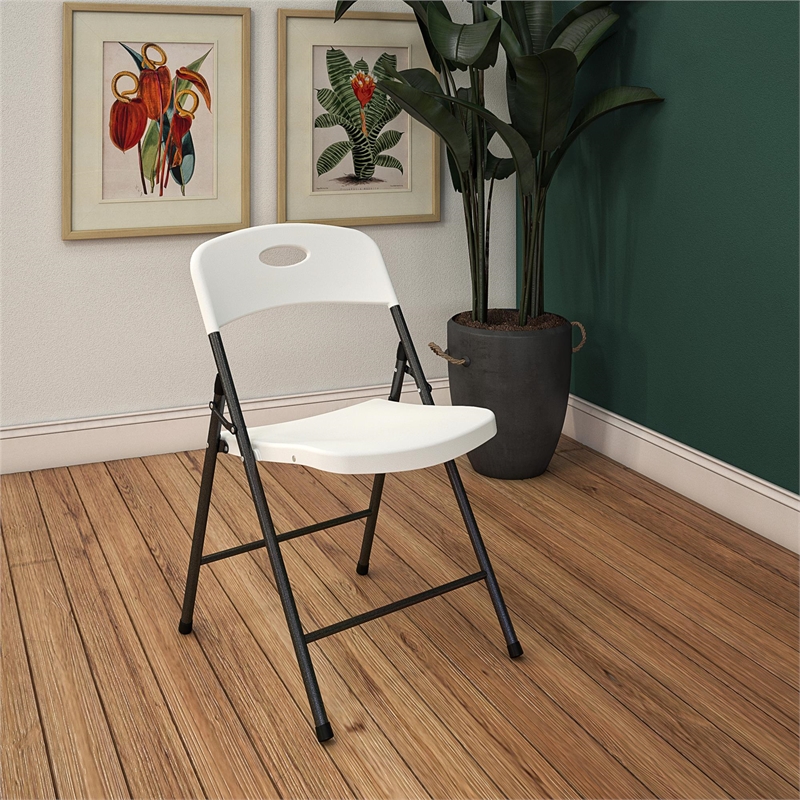 COSCO Solid Resin Indoor Outdoor Double Braced Folding Chair in White 4 Pack Cymax Business