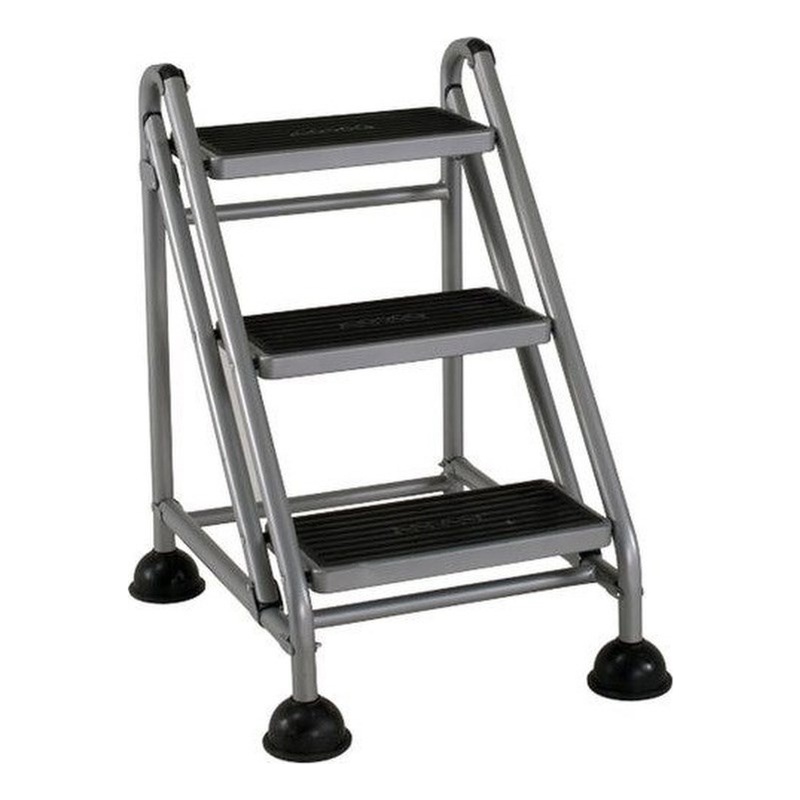 Cosco 3-Step Metal Rolling Step Ladder in Black | Cymax Business