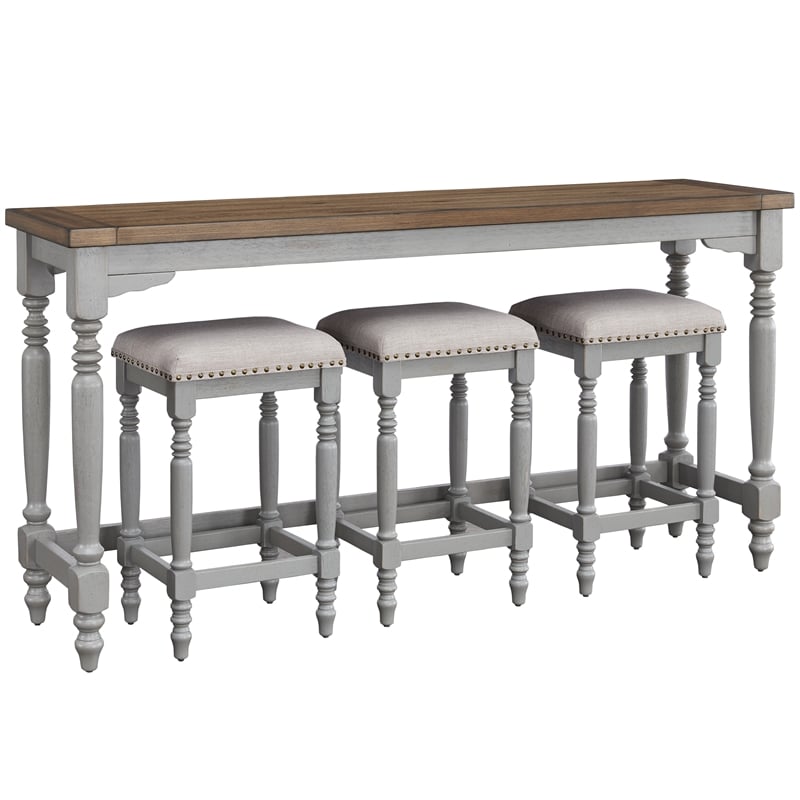 Progressive Furniture Midori Wood Counter Table & 3 Stools in Oak/Gray ...