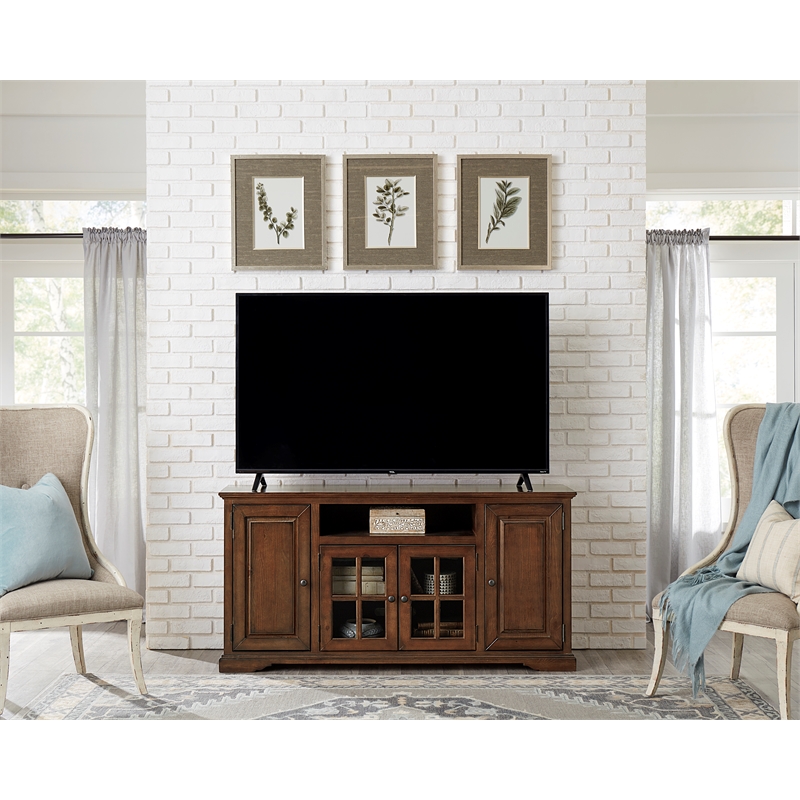 Progressive Furniture Hamilton Wood 64 Inch TV Console in Auburn Cherry ...