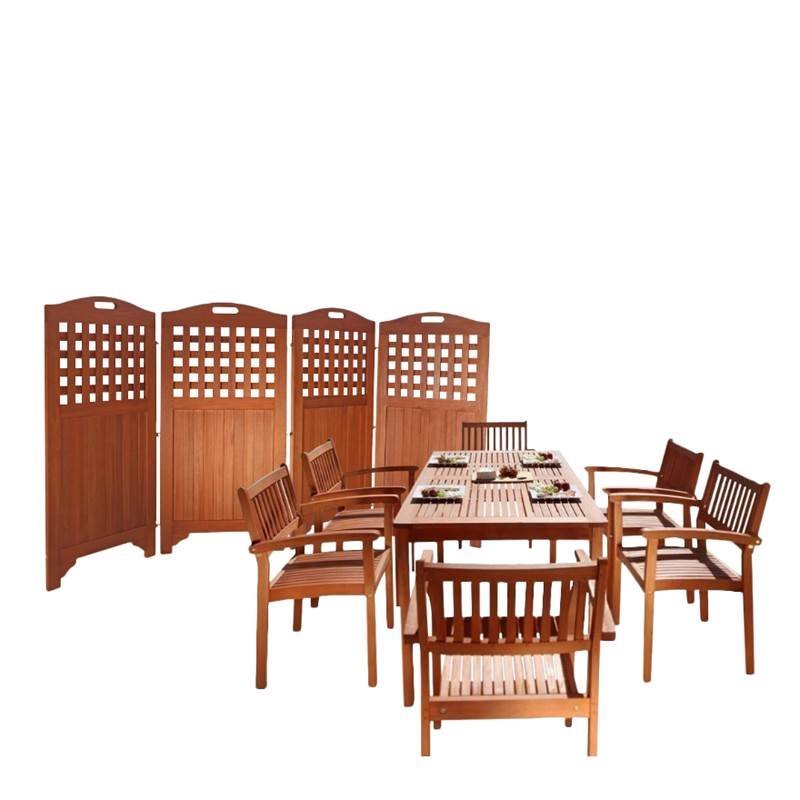 8 Piece Patio Dining Set With Privacy Screen, Set of 6 Dining Chairs ...