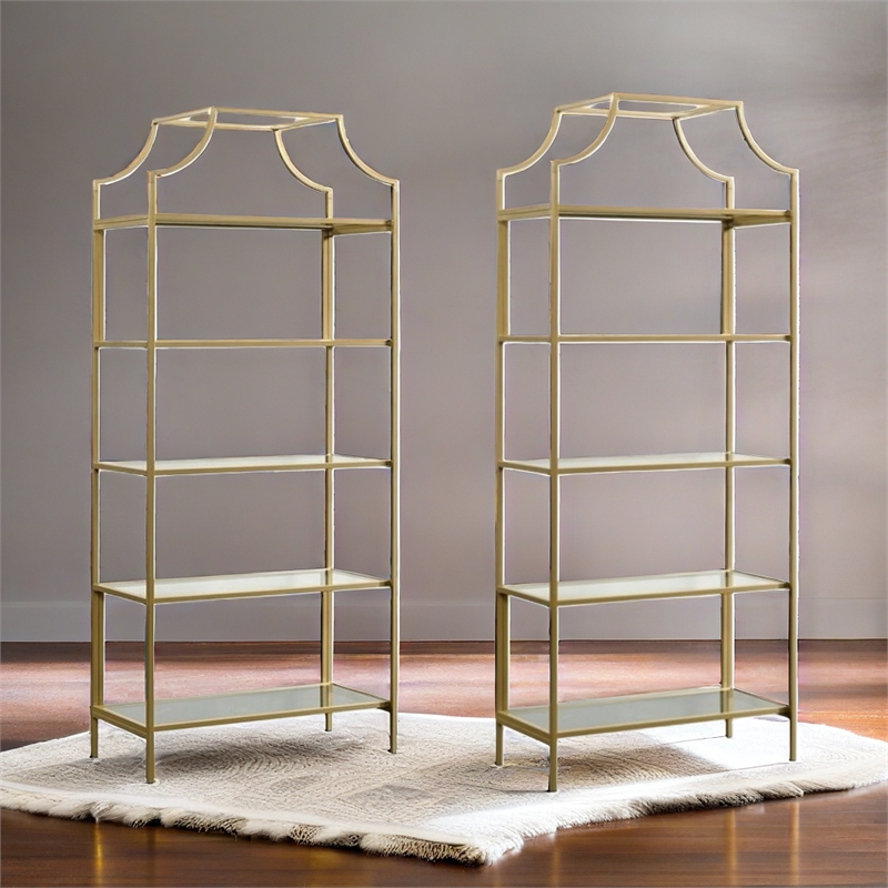 Home Square Contemporary 2 Piece Metal Bookcase set in Satin Gold ...