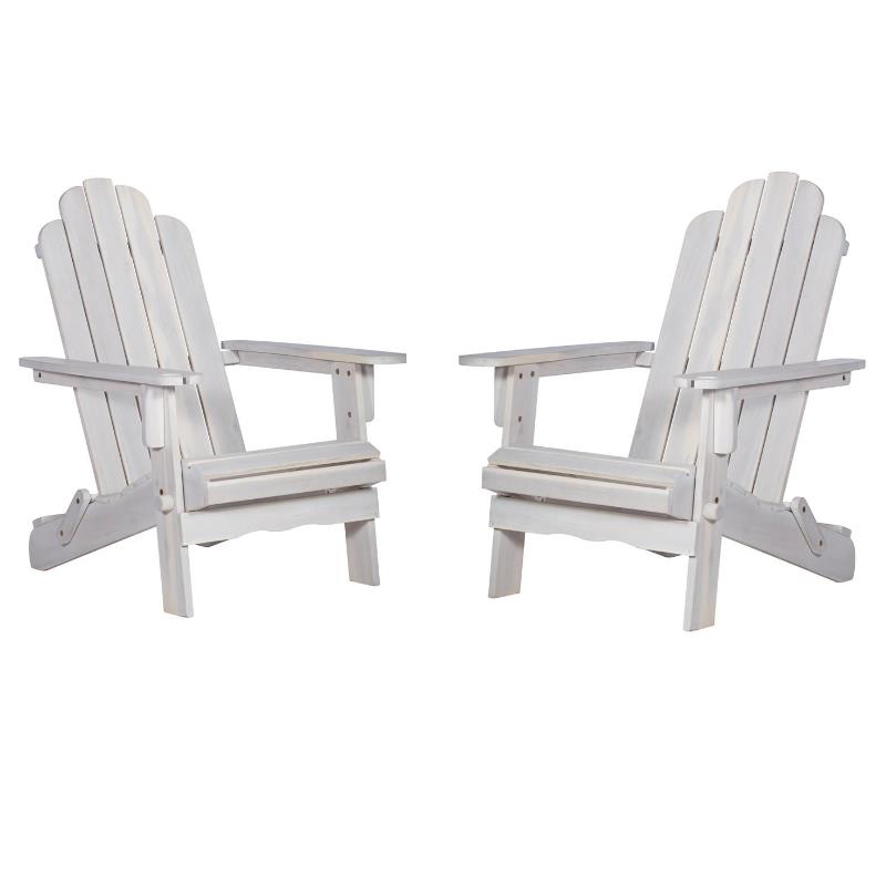 Home Square 2 Piece Patio Set with 2 Acacia Adirondack Chair in White ...