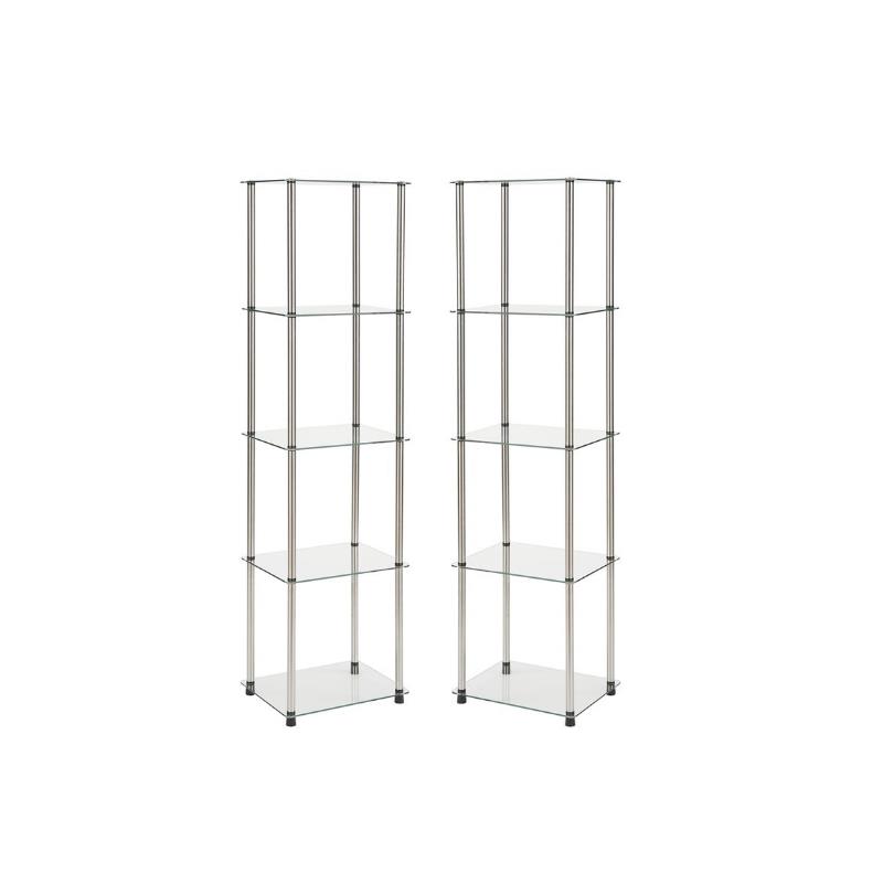 Home Square Four Shelf Glass Tower Bookcase Set in Clear (Set of 2 ...