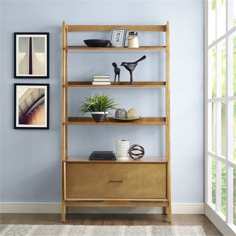 Home Square 38 Height 4 Shelf Wood Bookcase Set in Acorn Brown Set of 2