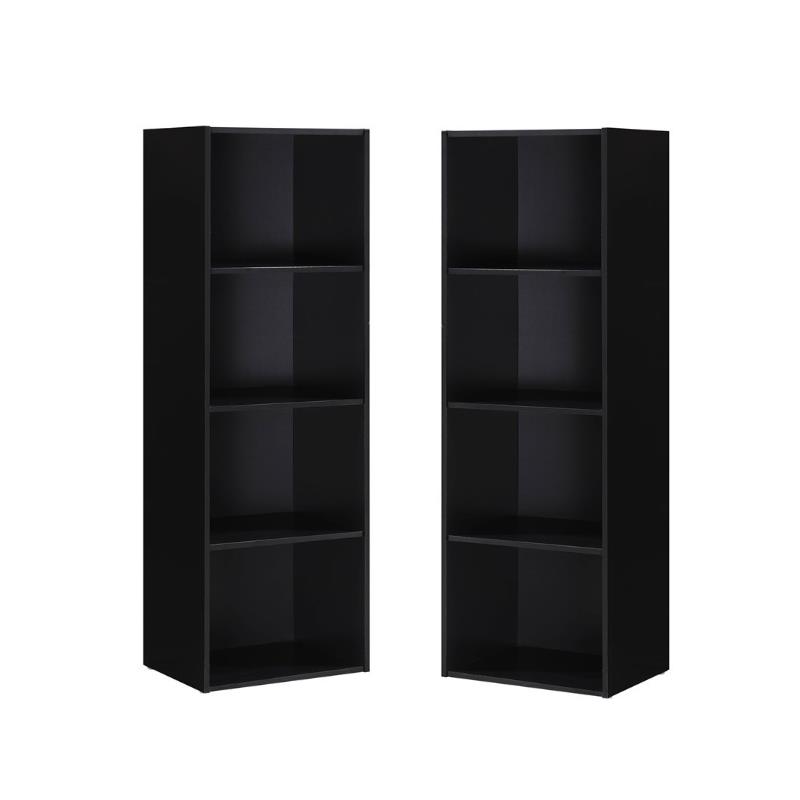 Home Square Four Shelf Wooden Bookcase Set in Black (Set of 2)