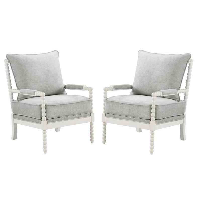 Home Square 2 Piece Fabric Spindle Chair Set with White Frame in Smoke ...