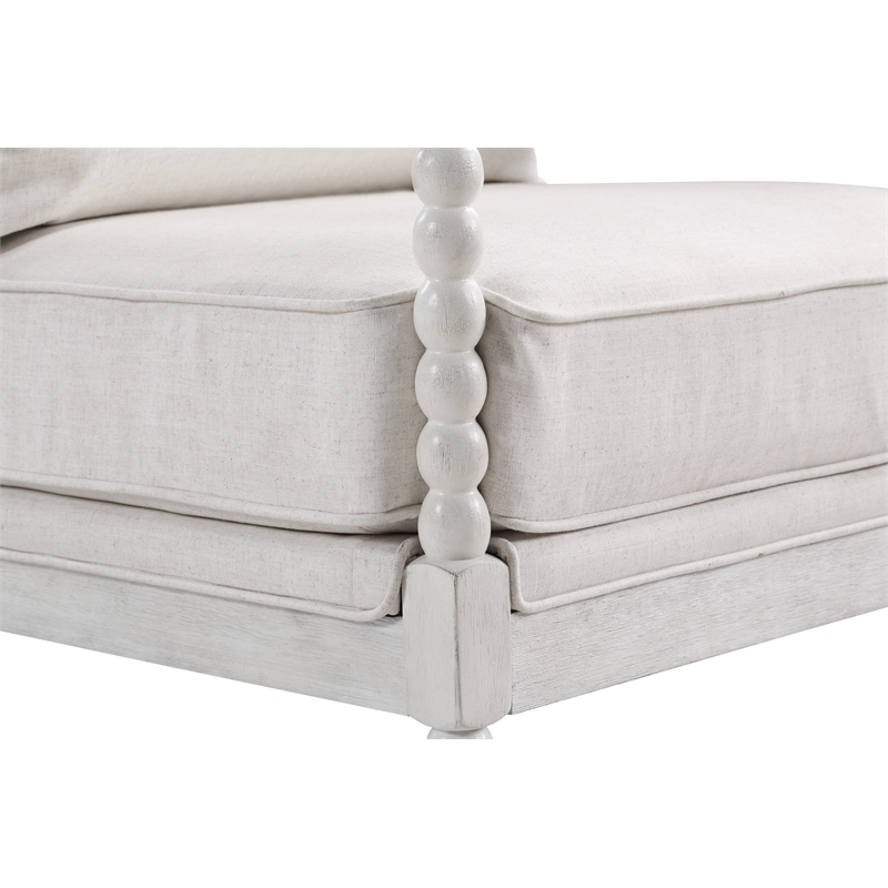 Home Square 2 Piece Fabric Spindle Chair Set with White Frame in Beige